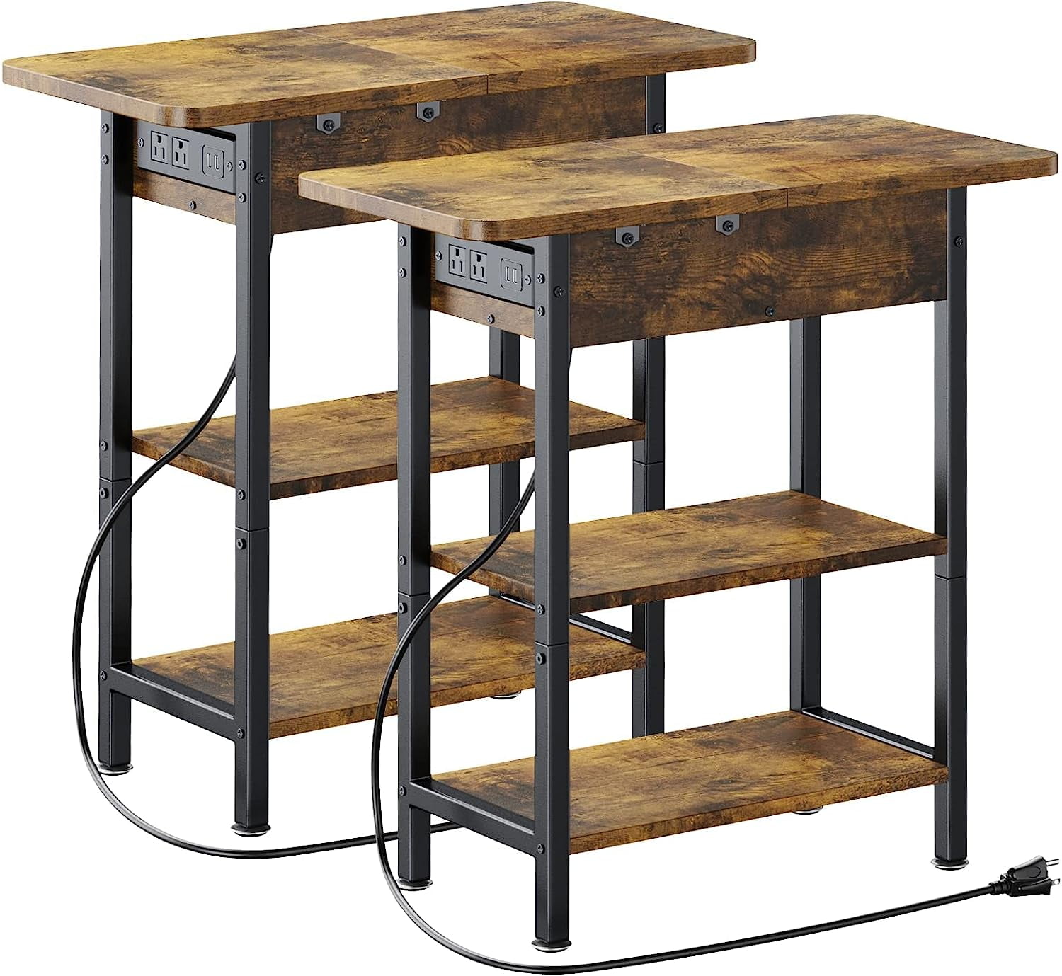 SHMAMT End Table with Charging Station,Flip Top Side Table with USB ...