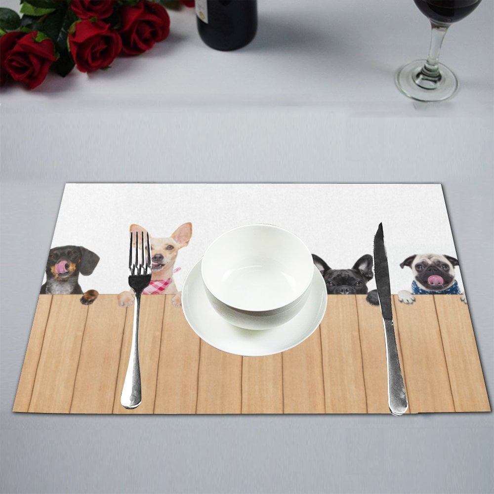 MKHERT Funny Different Puppy Dogs behind a Blank Banner Placemats Table ...