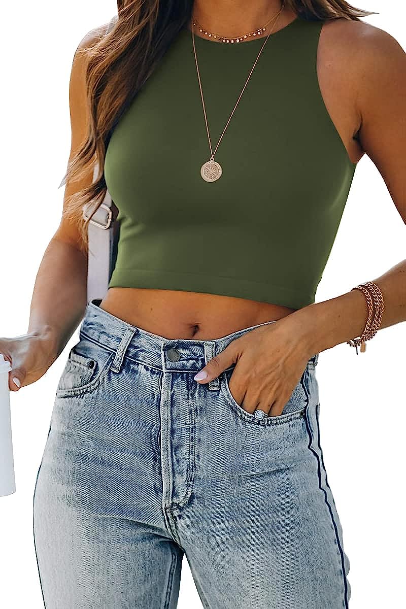 Womens Sexy Sleeveless High Neck Workout Crop Tops Cute Racerback Cropped Tank Tops Teen Girls