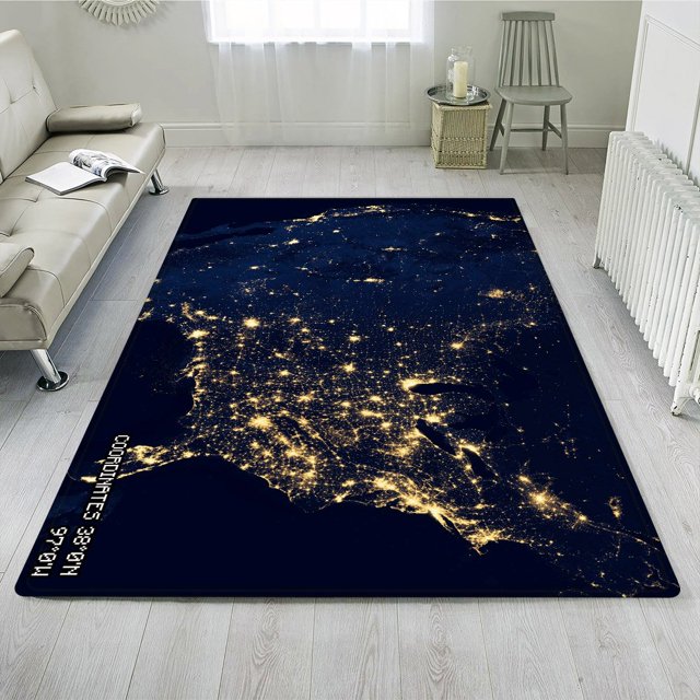 Rectangle Area Rug For Living Room, Bedroom, Black Marble Map Of The ...