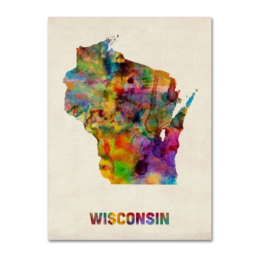 Trademark Fine Art "Wisconsin Map" Canvas Wall Art by Michael Tompsett ...