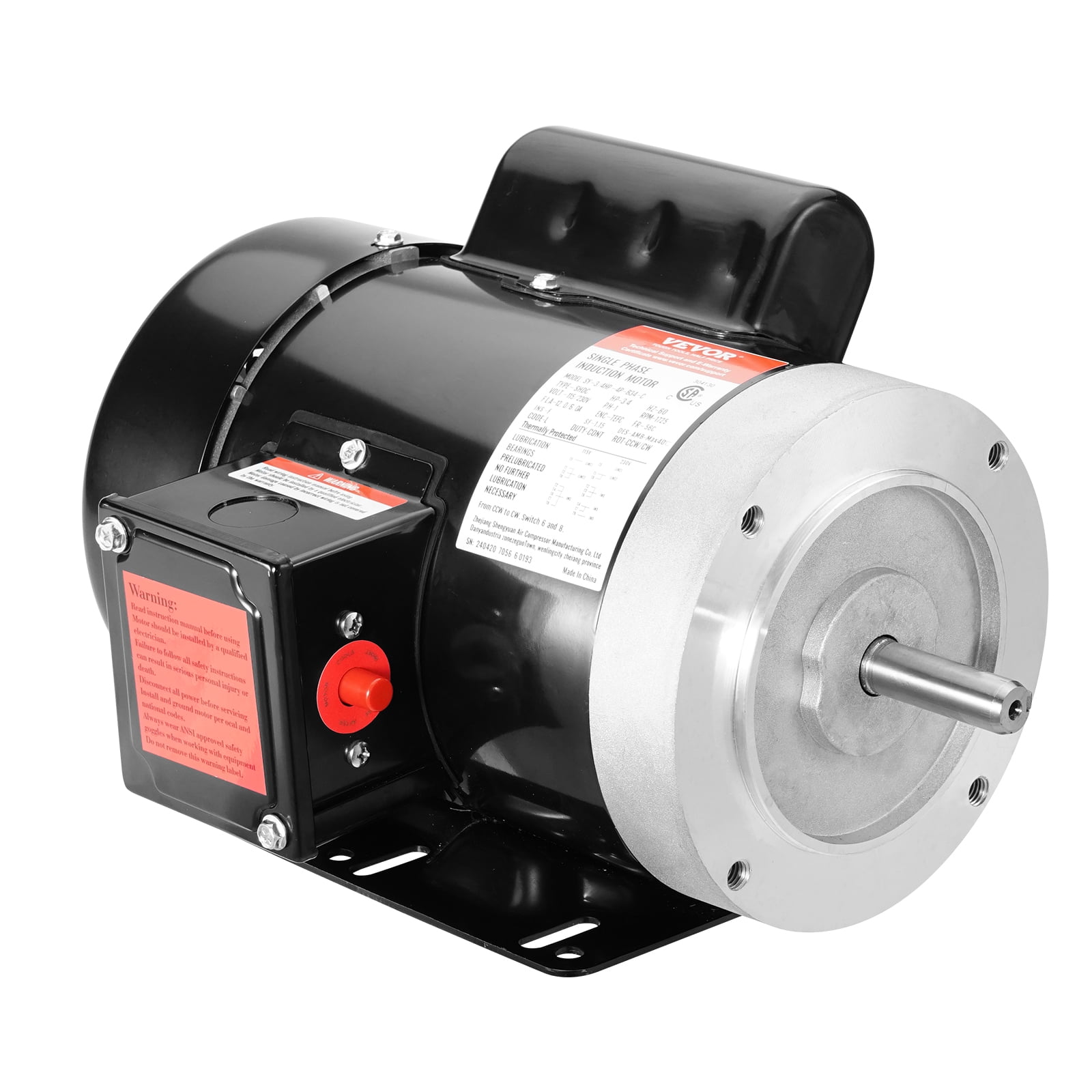 VEVOR Motor electrico 0.75HP 1725 rpm, AC 115V/230V, marco 56C, motor ...