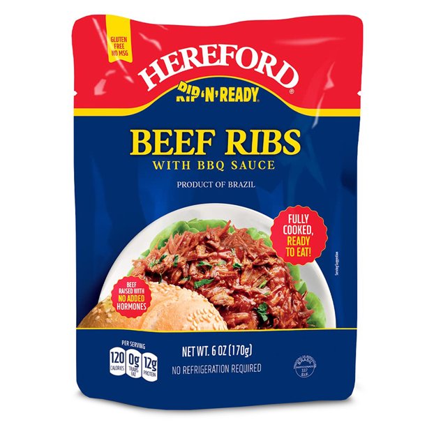 Hereford Beef Ribs with Barbecue Sauce, Shelf Stable Pouch, 6oz (Case ...