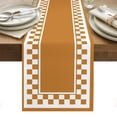 Amber Square Table Runner, Graphic Retro Orange White Checkered Border ...