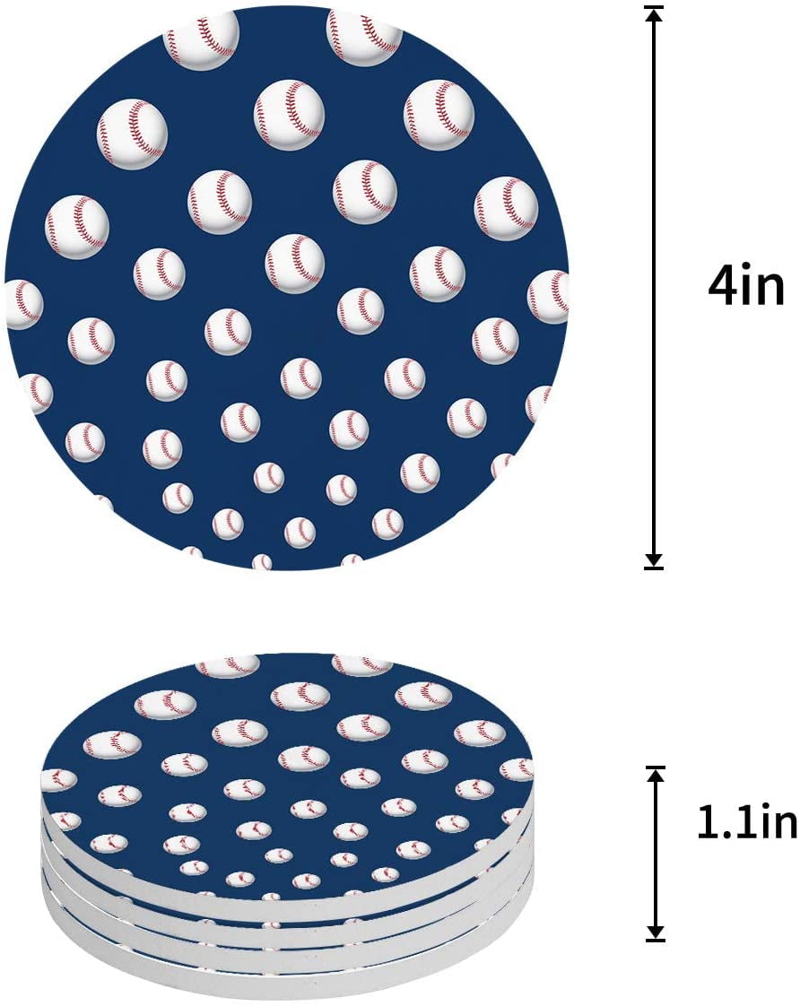 ZHANZZK Sports Theme Baseball Blue Set of 6 Round Coaster for Drinks ...