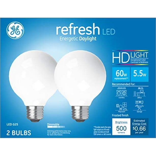 GE Lighting 31709 Frosted Finish Light Bulb Refresh HD Dimmable LED G25 ... GE Lighting 31709 Frosted Finish Light Bulb Refresh HD Dimmable LED G25 ...