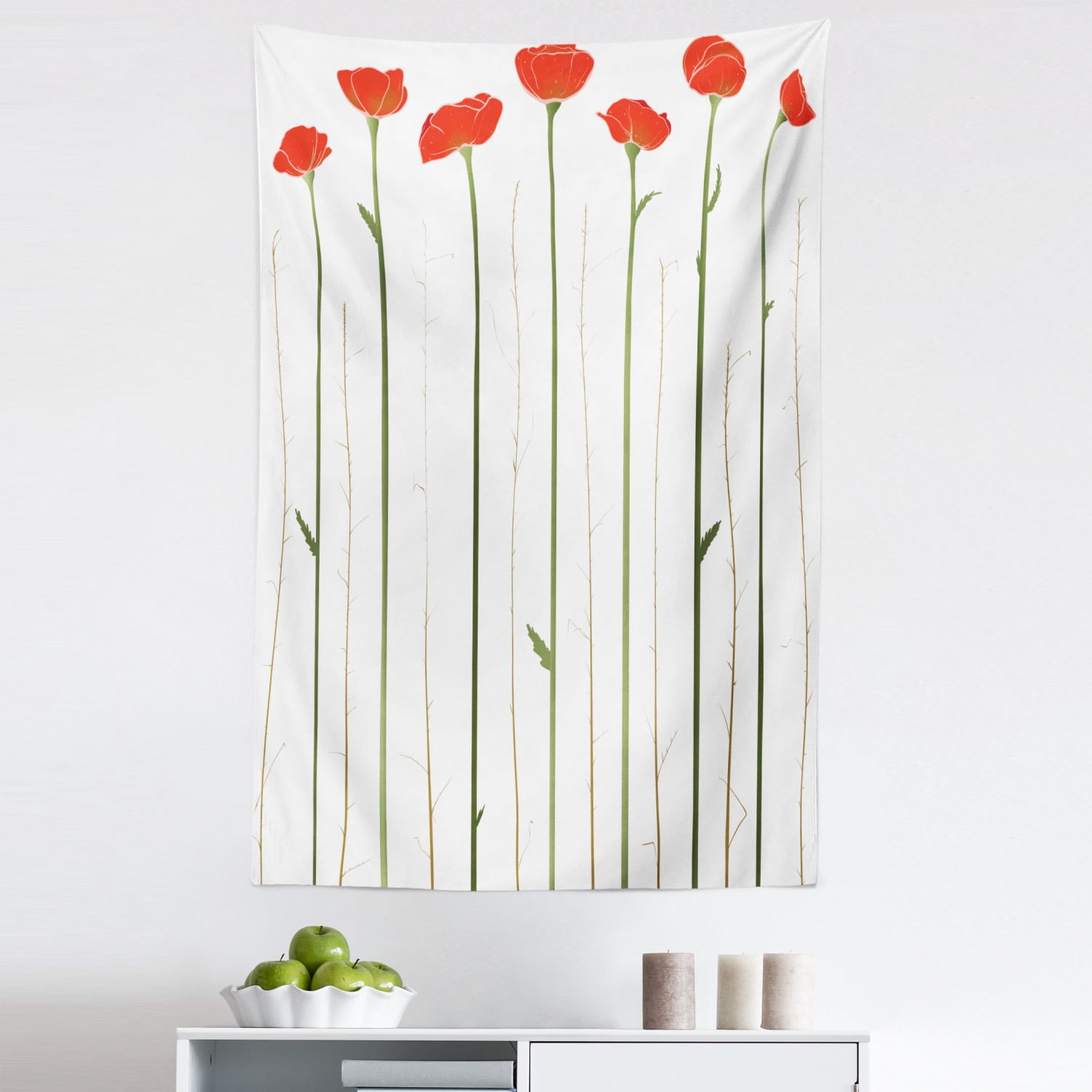 Flower Tapestry, Floral Gardening Theme Image of Poppies Flourishing on ...