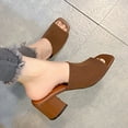 Brown Women'S Square Toe High Heel Sandals Slip-On Style Chunky Heel ...