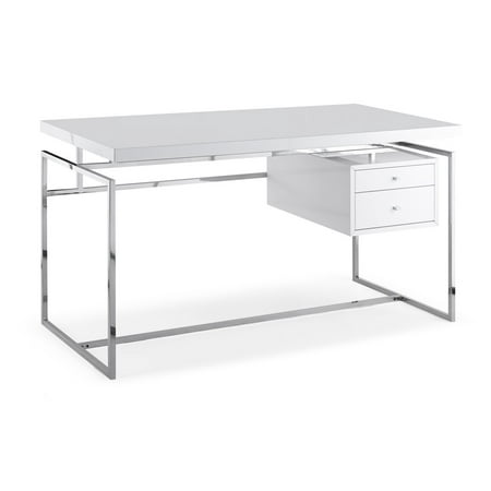 Desk Top & Drawer In High Gloss White With Stainless Steel Base ...