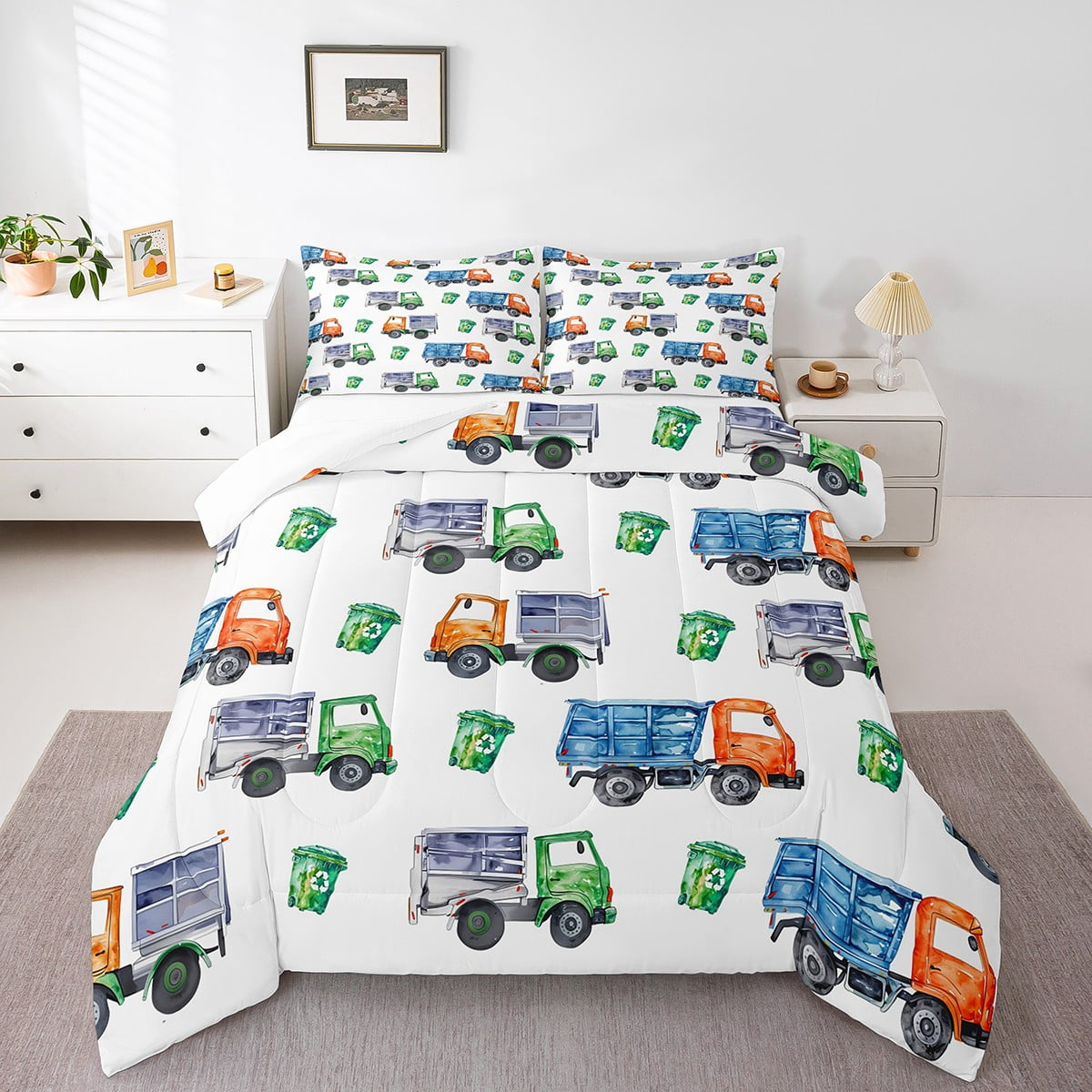 Click here for Yst Cartoon Garbage Truck Bedding Green Trash Truc... prices