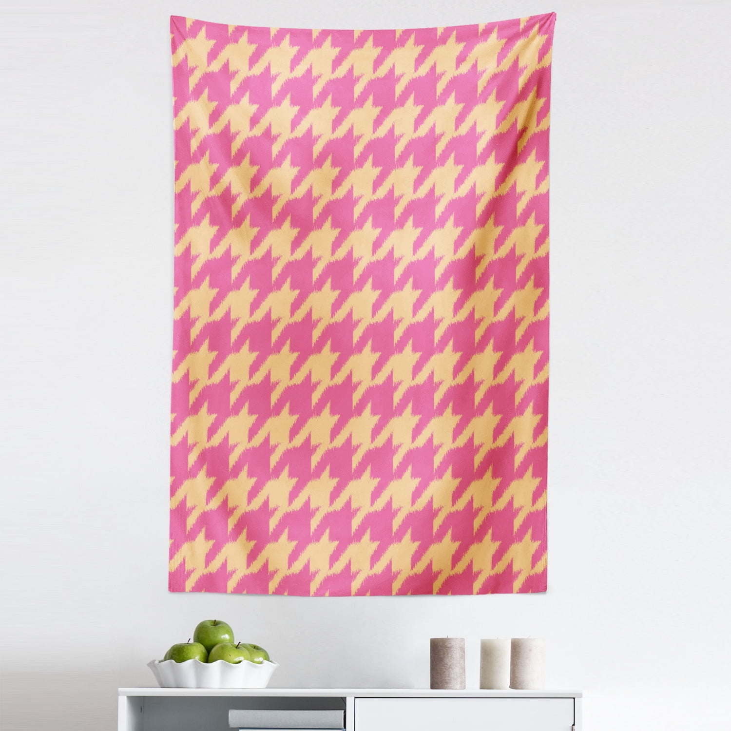 Houndstooth Tapestry, Hand Drawn Ikat Pattern Traditional Old Fashioned ...