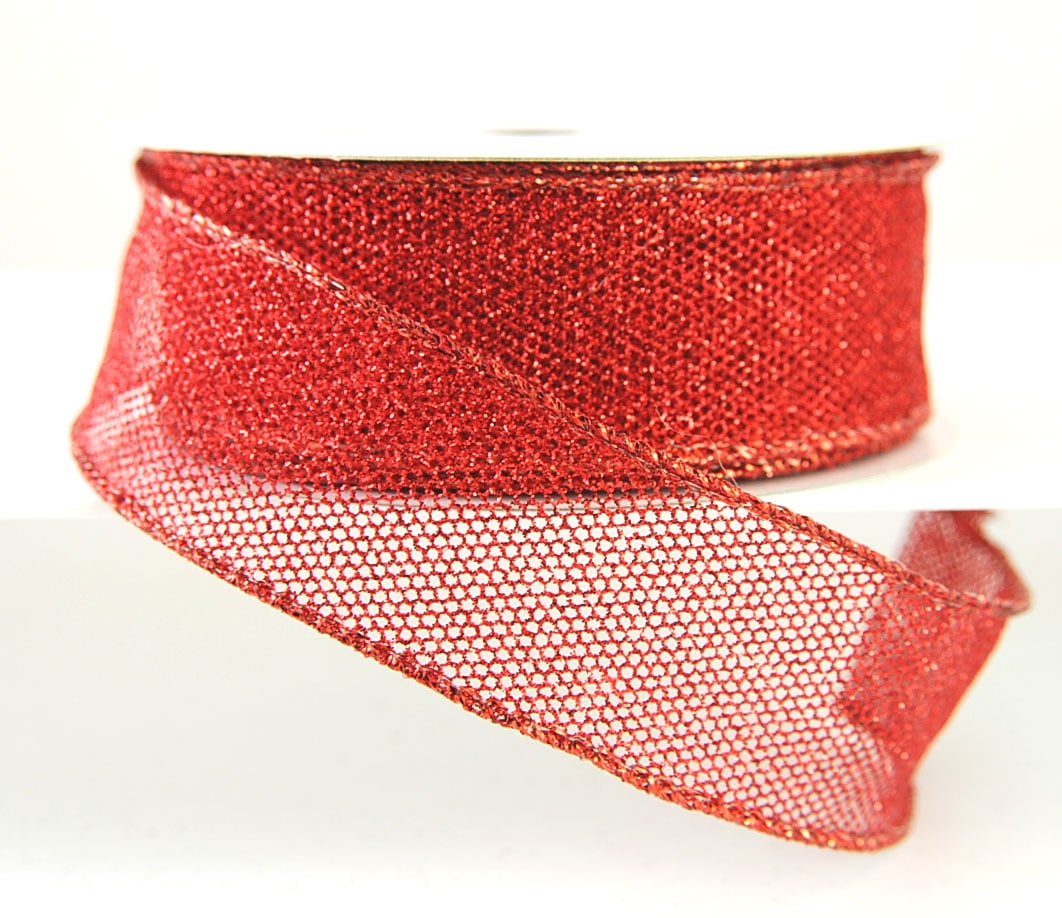 Premium Ribbon Wired Fonda Red Glitter Mesh Christmas Ribbon 1 1/2" 10 ...