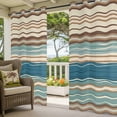 Bohemian Teal Outdoor Curtains for Patio, Brown Stripe Retro Wave Line ...