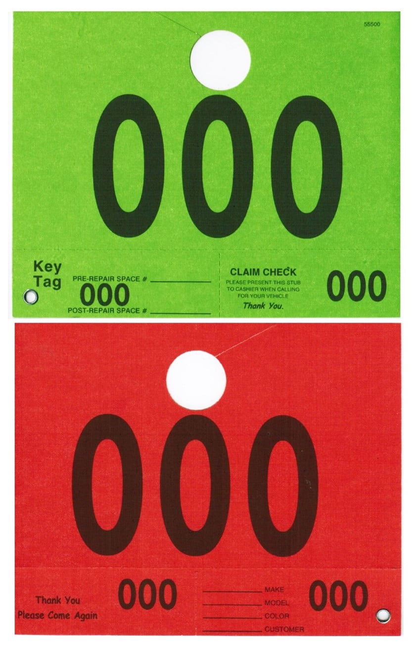 Numbered Auto ID Tag w Hang Slit and Claim Check, 5-1/4" x 6-1/2", Red ...
