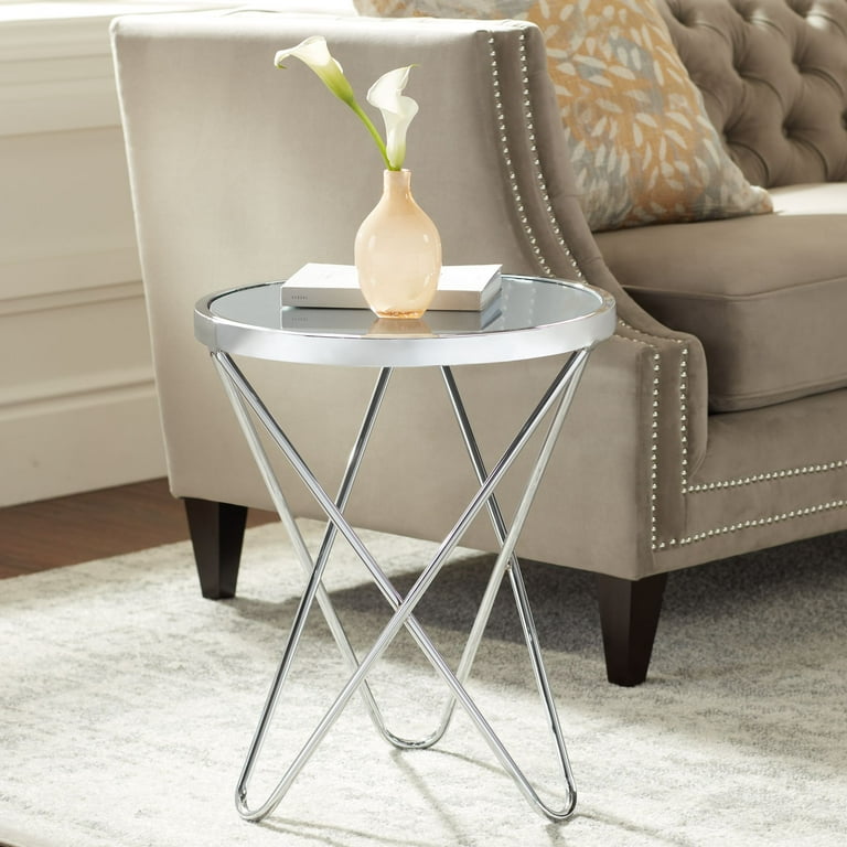 Mirrored Round Living Room Accent Side End Table | Baci Living Room