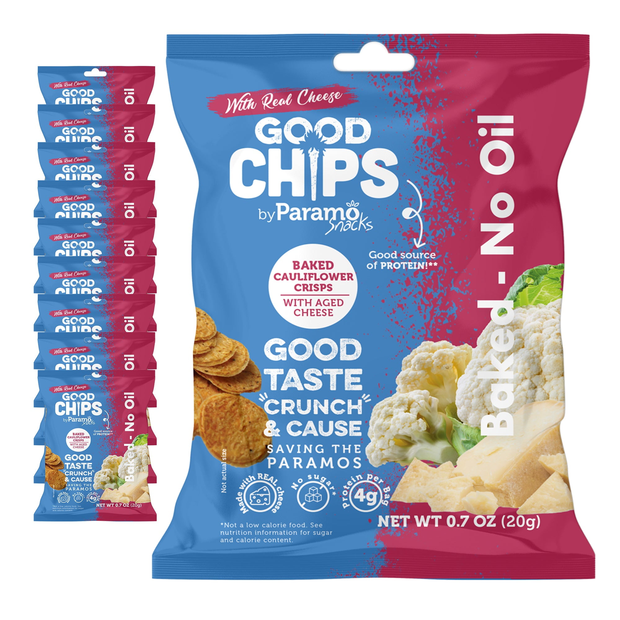 GOOD CHIPS Baked Cauliflower Cheese Crisps 12 Pack 0.7oz per bag ...
