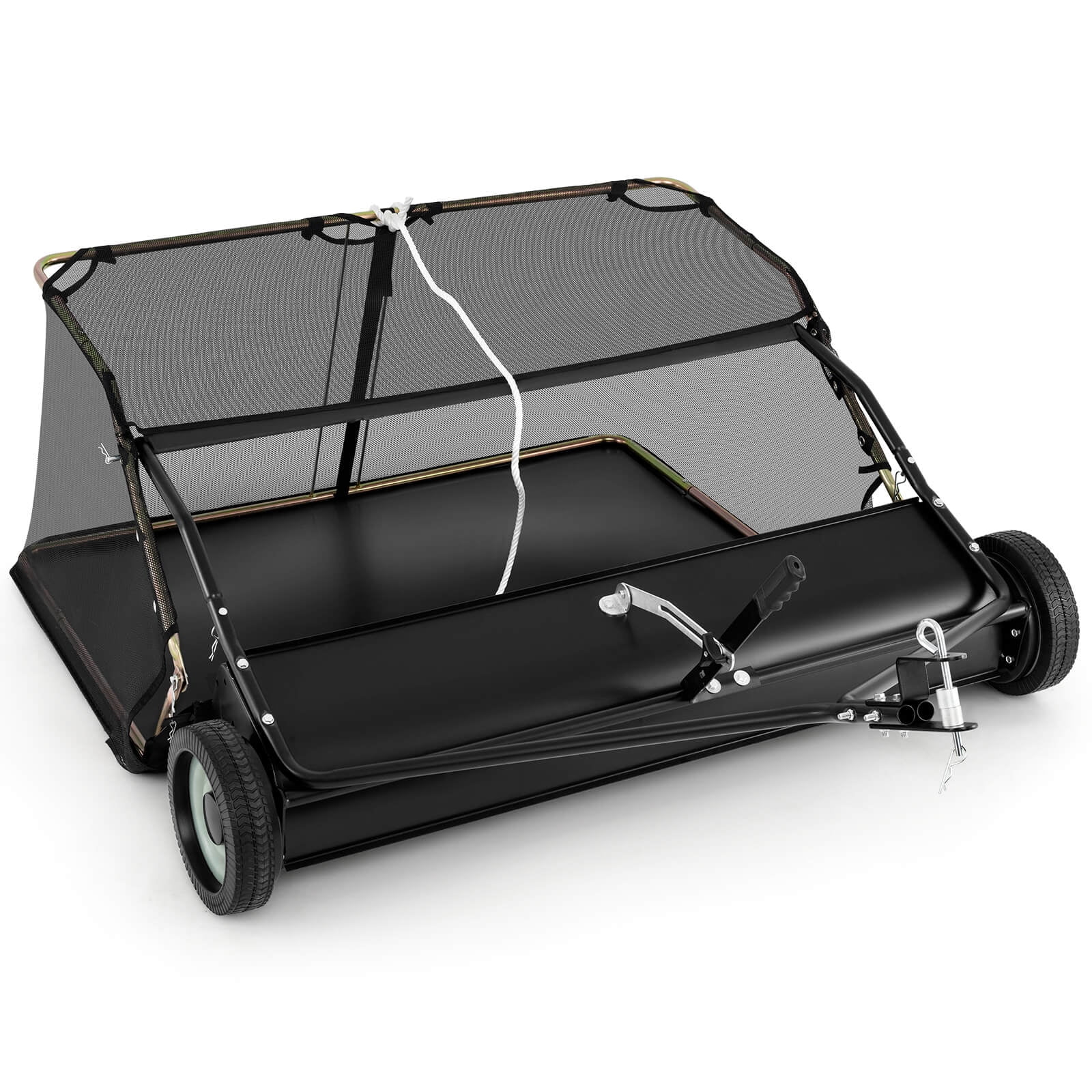 Click here for Costway 42 Tow-Behind Lawn Sweeper With 26 Cu. Ft... prices