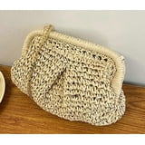 Women Straw Crossbody Clutch Purse Straw Shoulder Handbag Cloud Dumpling Pouch Rattan Summer ...