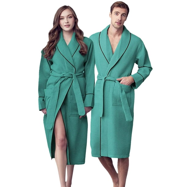 Women Waffle Knit Bathrobe Soft Lightweight Cotton Robe for Unisex ...