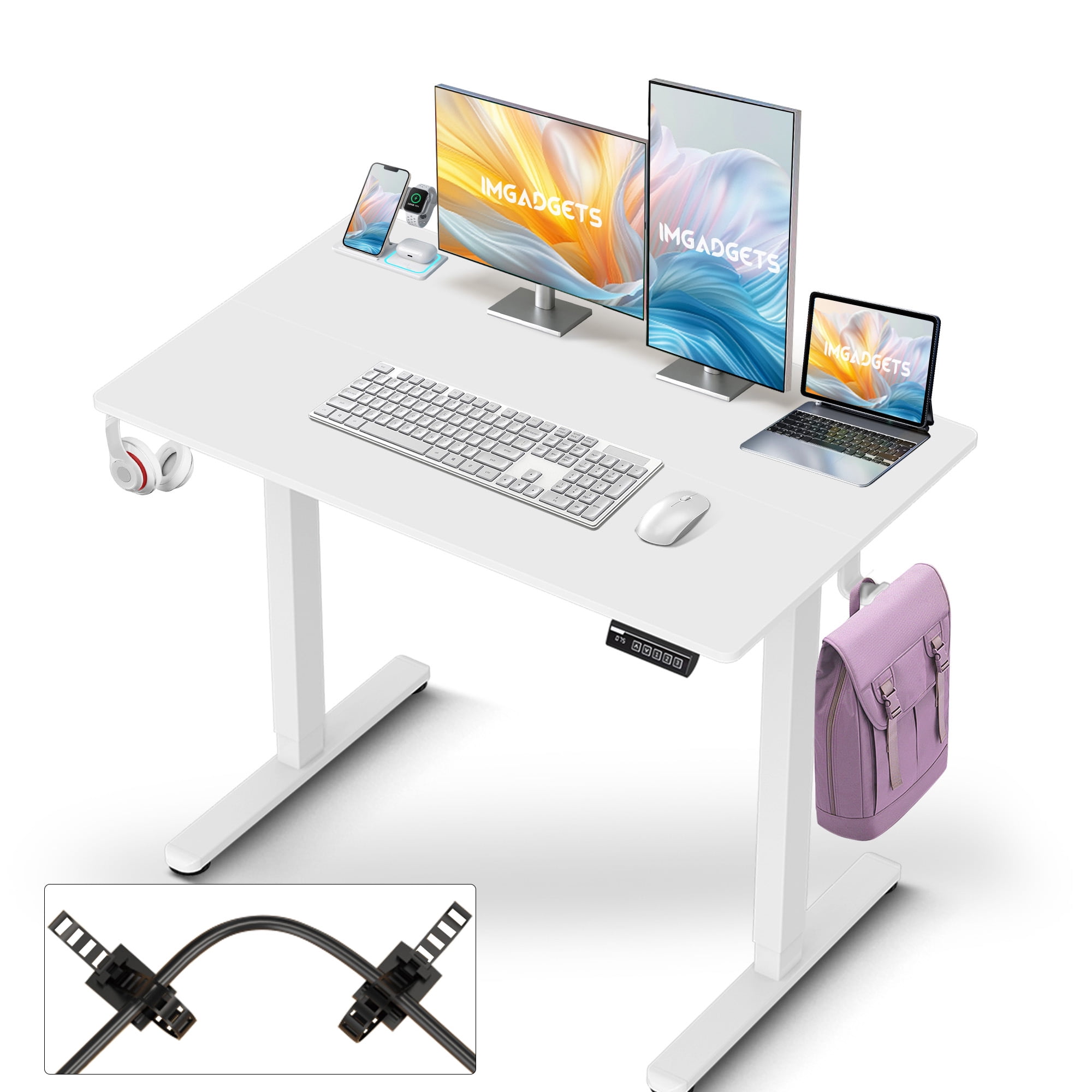 IMGadgets Standing Electric Adjustable Desk Large Workspace with 2 hooks Ergonomic Sit-Stand Desk 3-Memory Settings Scratch-Resistant &.