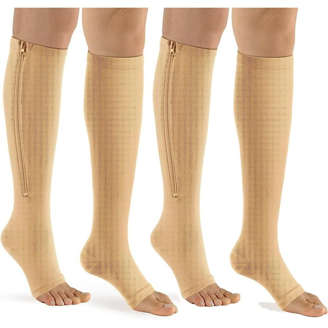 2 Pairs Open Toe Zipper Copper Compression Socks for Women & Men ...