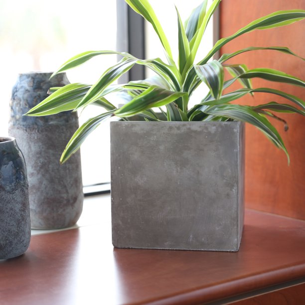 Cement Square Pot with Smooth Design Body Natural Finish Light Gray..8. ...