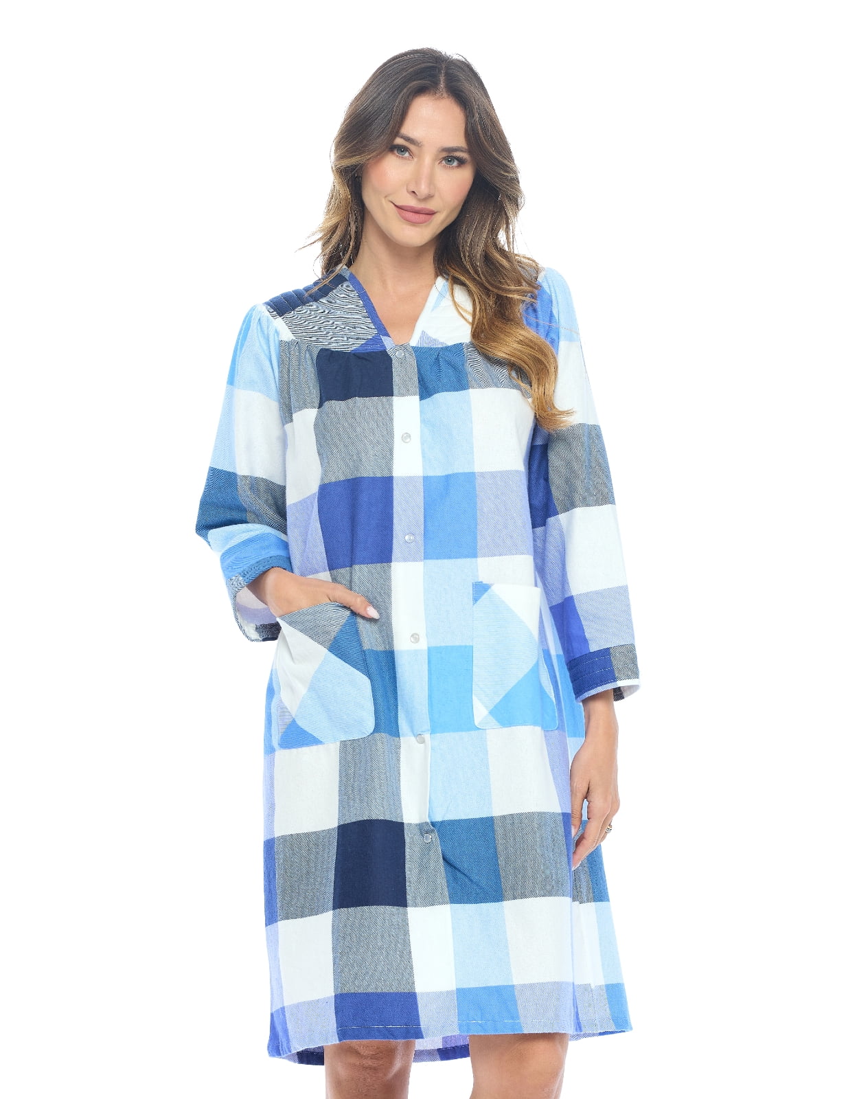 Casual Nights Women's Floral Snap Front Flannel Duster Long Sleeve ...