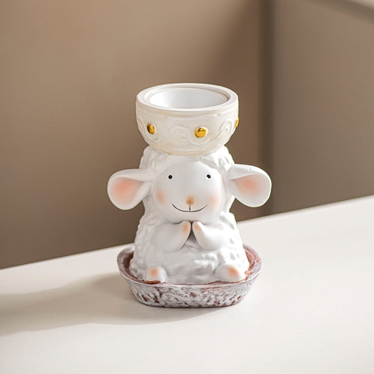 Cartoon Sheep Lamb Candle Stand Resins Craft Desktop Table Centerpieces ...