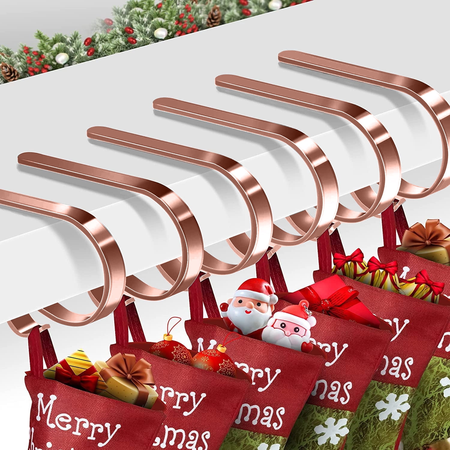6PCS Metal Christmas Stocking Holder Hooks for Mantle Hooks ...