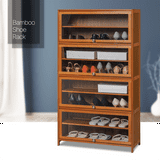 MoNiBloom 9-Tier 40-Pair Bamboo/Acrylic Shoe Rack with Door, Cabinet ...