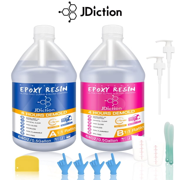 JDiction Epoxy Resin 1 Gallon Kit Clear Fast Curing-4 Hrs Demold, 8-10 ...
