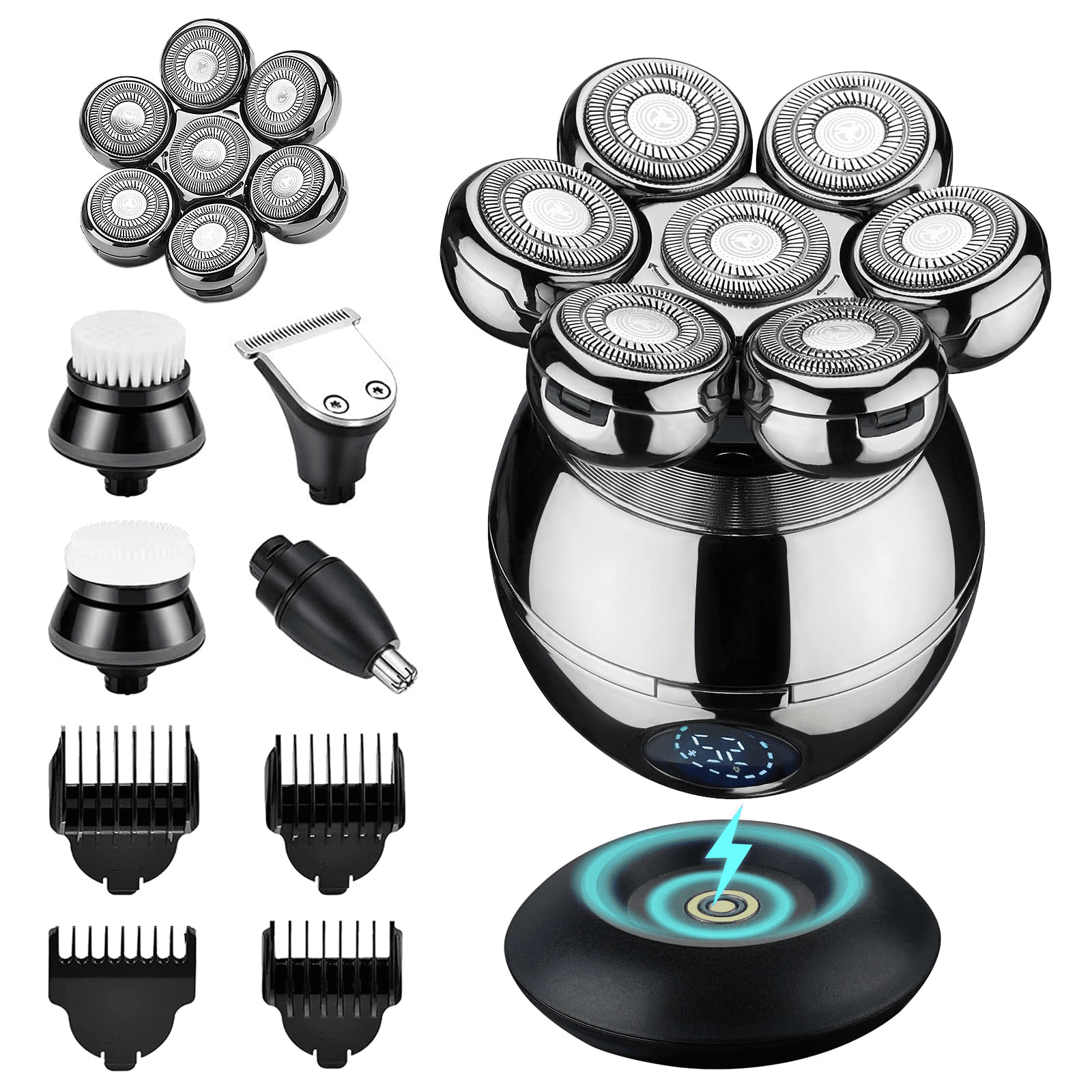6 in 1 Electric Head Shaver, 7D Floating Cordless Electric Razor for ...