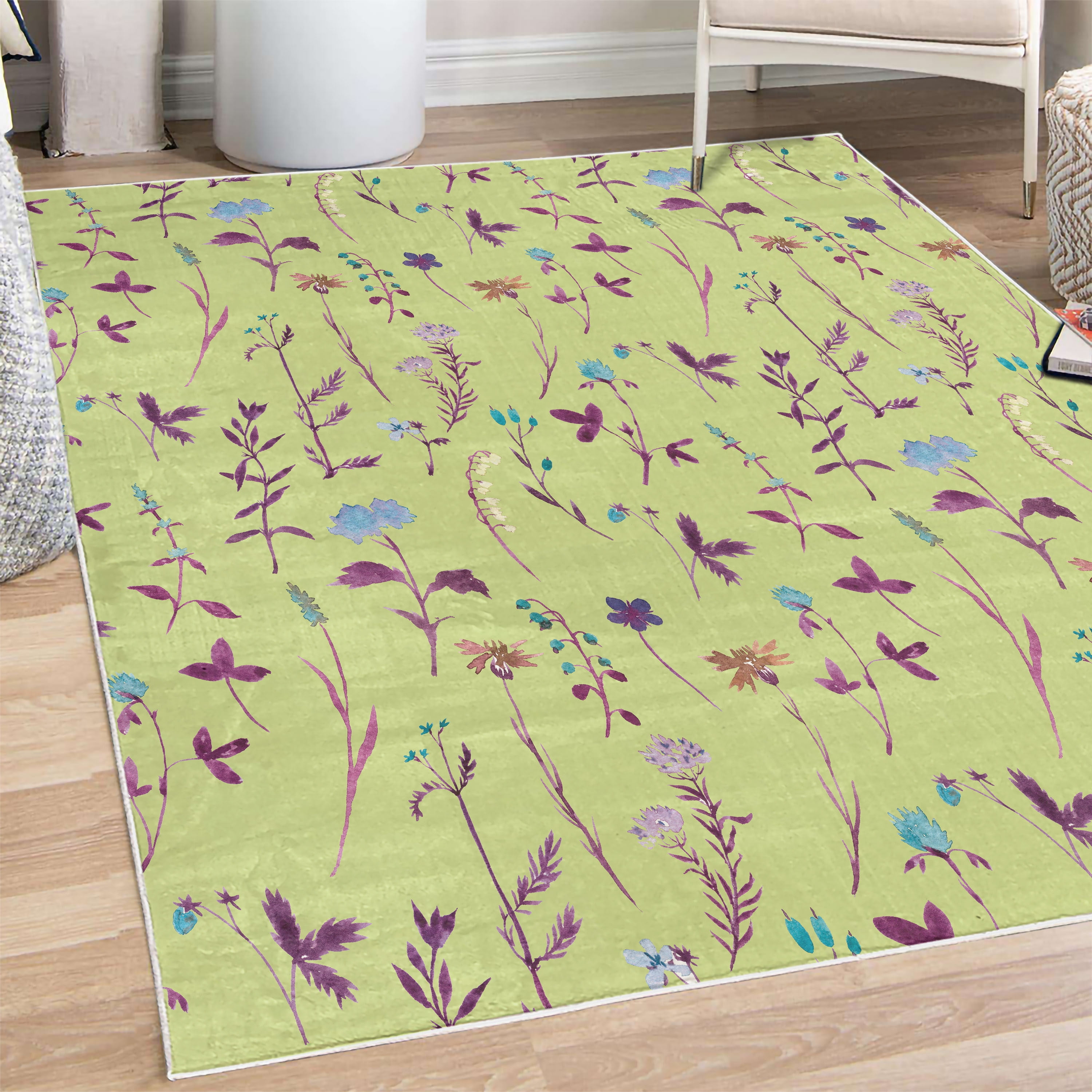 Floral Decorative Rug, Spring Season Themed Watercolors Painting of ...