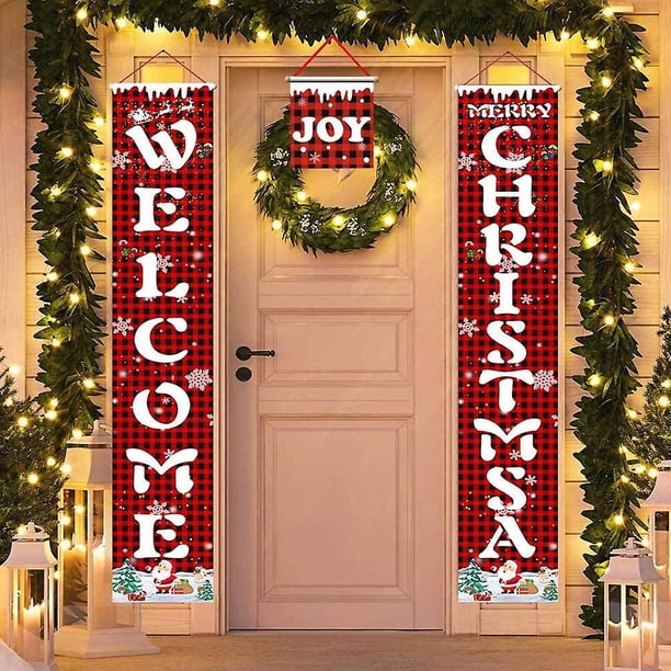 Red Christmas Banner Welcome Banner Welcome Door Hanging Pattern Red ...
