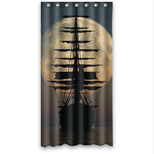 Mohome Pirate Ship And Moon Shower Curtain Waterproof Polyester Fabric