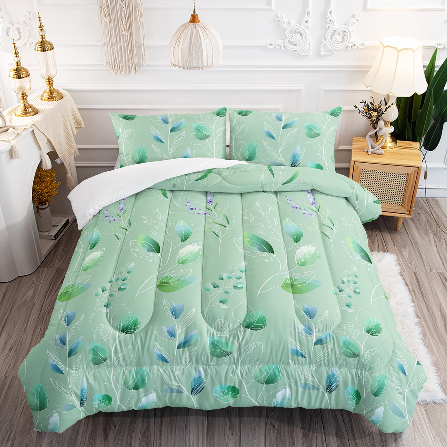 Hosima 3-piece 3D Digital Printed Comfort Set, Leaf Pattern, Minimalist ...
