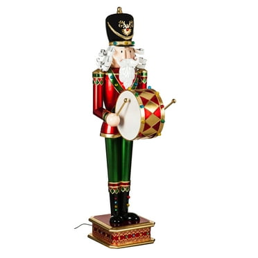 Fraser Hill Farm Indoor/Outdoor Oversized Christmas Décor Multi Color Nutcracker with Bass Drum ...