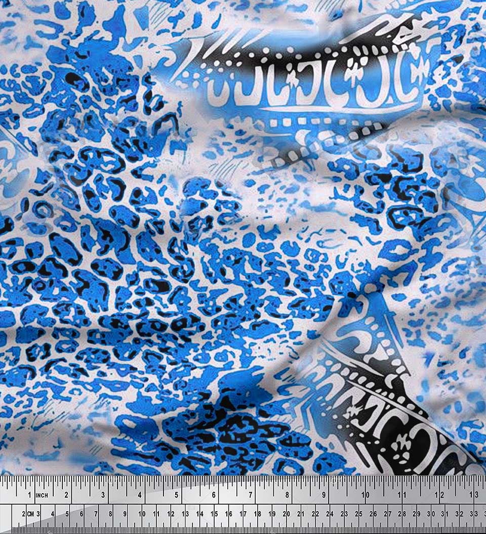 Soimoi Blue Cotton Poplin Fabric Leopard Animal Skin Print Fabric by ...