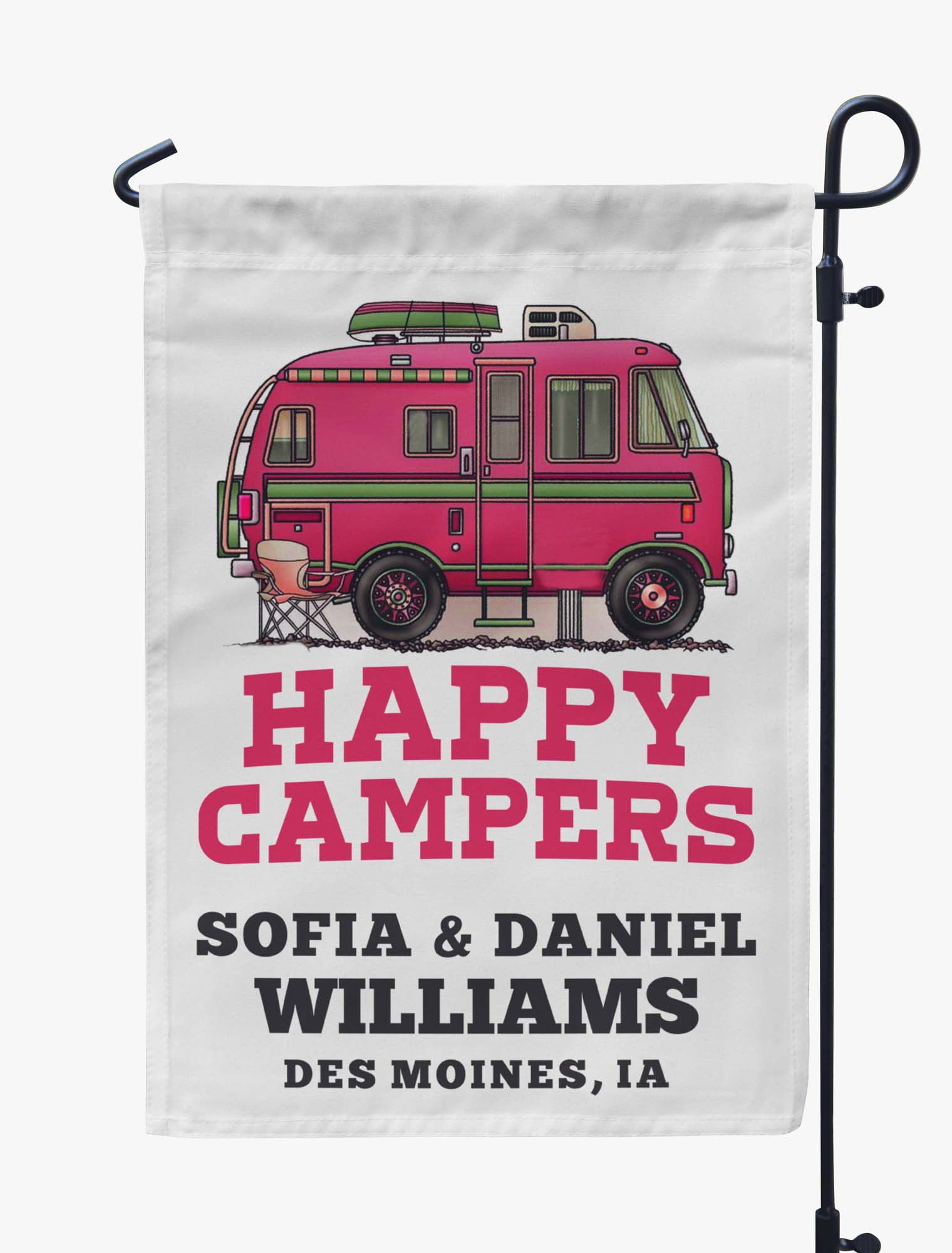 Printtoo White Happy Campers Retro Camp Van Personalized Camping Flags ...