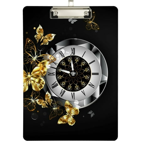 RYLABLUE Golden Butterfly Clock Clipboard Hardboard Wood Nursing Clip ...