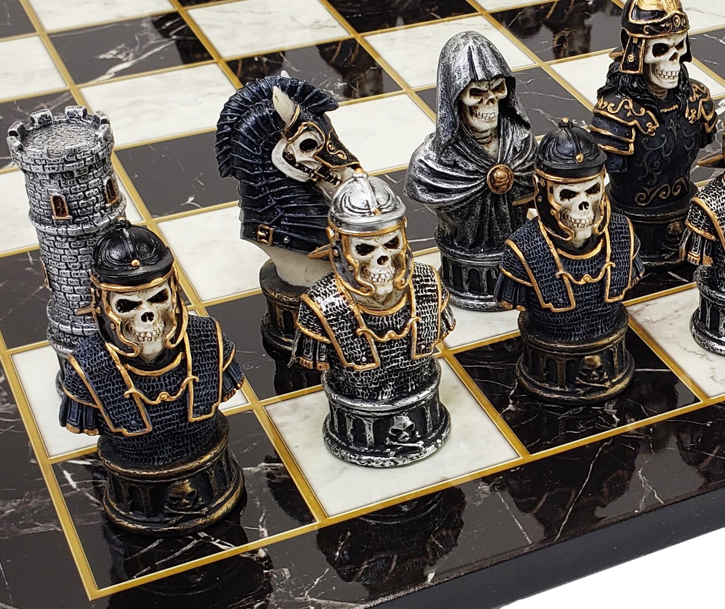 Medieval Times Skull Busts Gothic Fantasy Chess Set Black White Faux ...