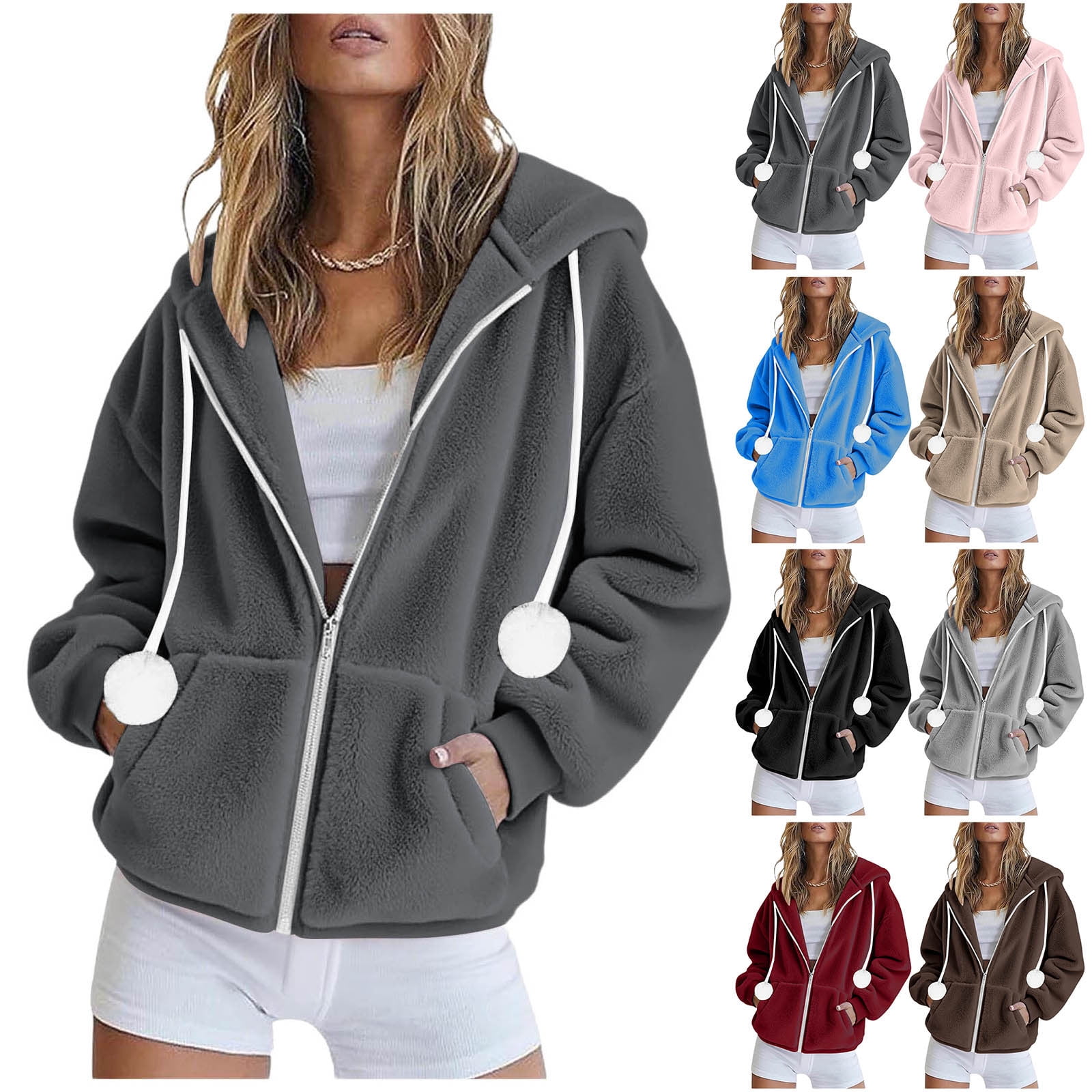 Click here for Yoeyez Fleece Fuzzy Hoodie Women Full Zip Up Fall... prices