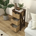 Costway 1 PC 3-Tier Nightstand with 3 Seagrass Baskets Rubber Wood X ...
