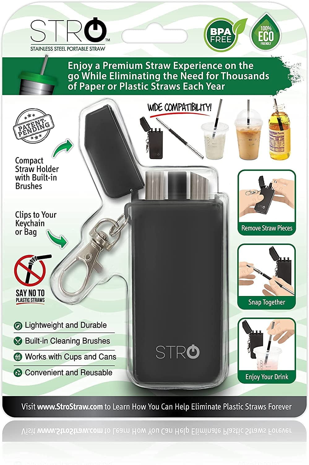 STRO Portable Reusable Metal Straw with Travel Case & Built-in Cleaning ...