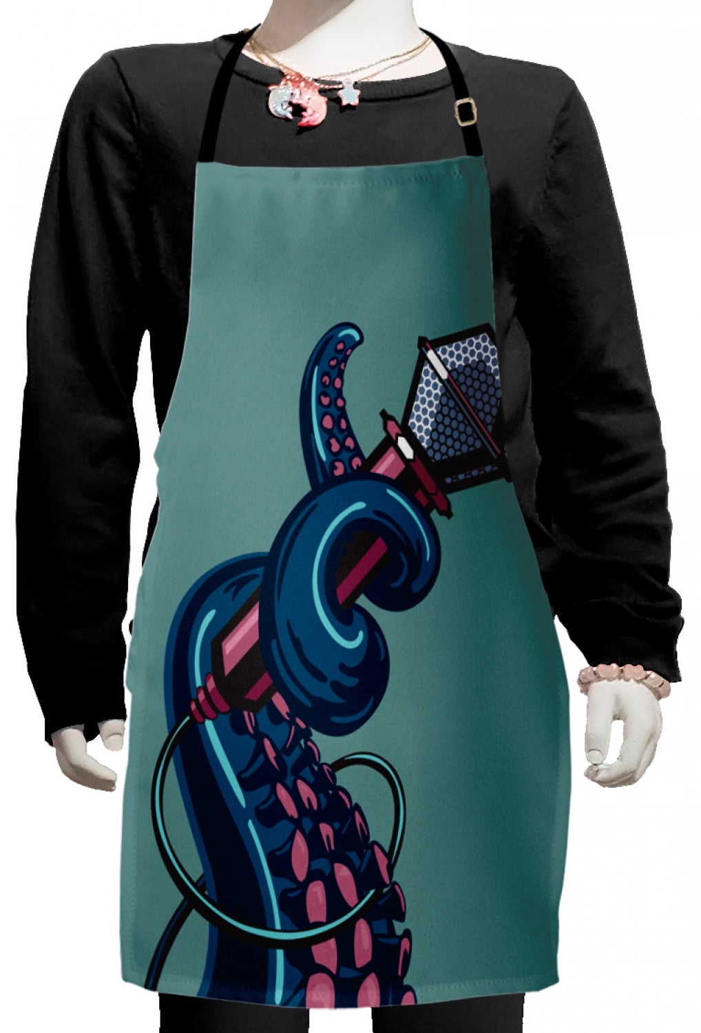 Octopus Kids Apron, Octopus Tentacle Holding a Microphone Retro Style ...