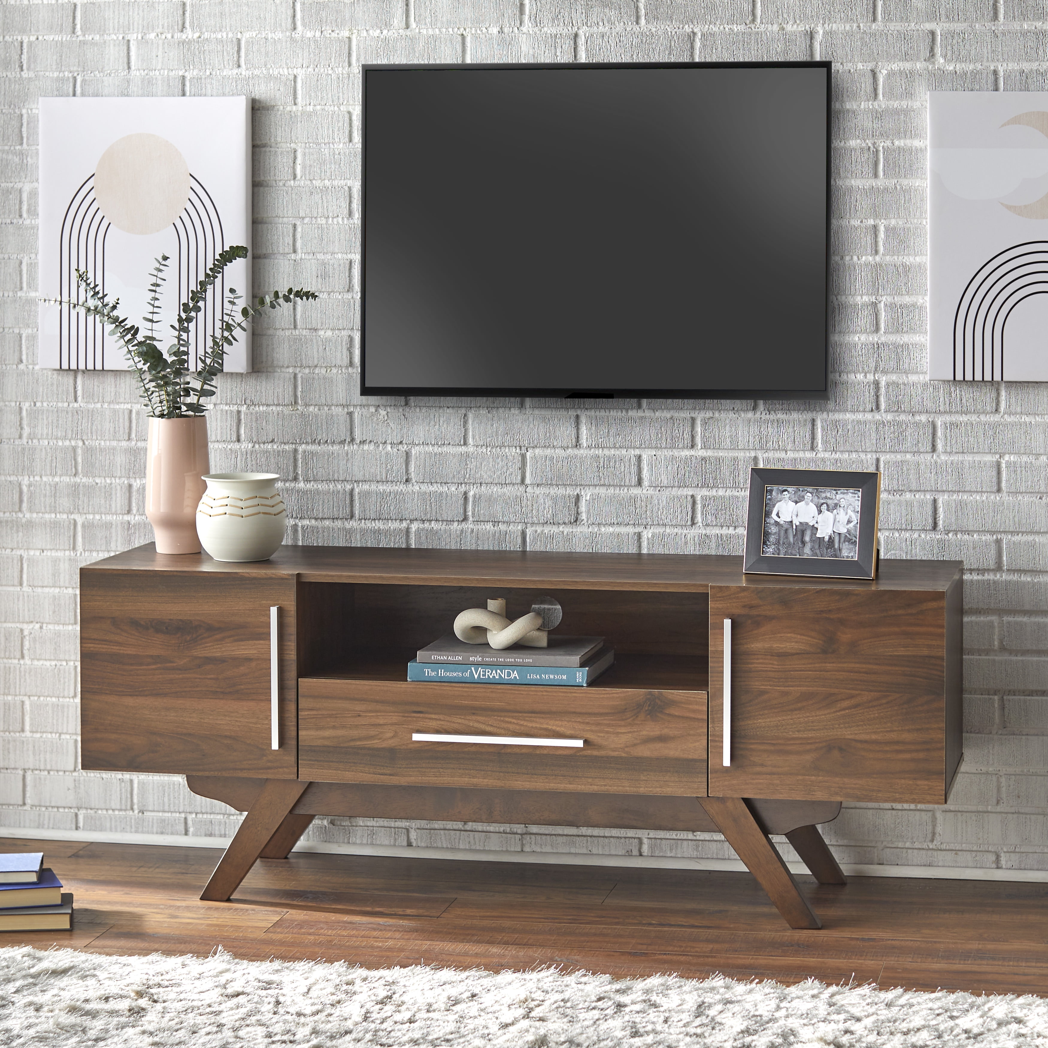 TMS Lambert Mid-Century TV Stand, Up to 64 inch TV's, Walnut - Walmart.com