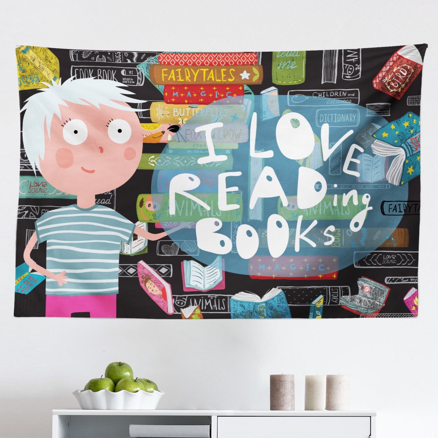 Reading Saying Tapestry, Colorful Pile of Books Illustration of a Page ...