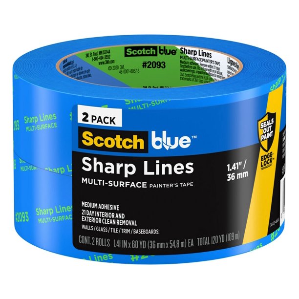 ScotchBlue Sharp Lines Painter's Tape, Blue, 1.41 in x 60 yd, 2 Rolls ...
