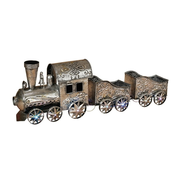 Silver, Metallic Holiday Musical Train with Multi-Colored Lights ...