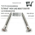 x 2 316 Stainless Steel Hex Head Lag Bolts Lag Screws Marine Grade (10 ...
